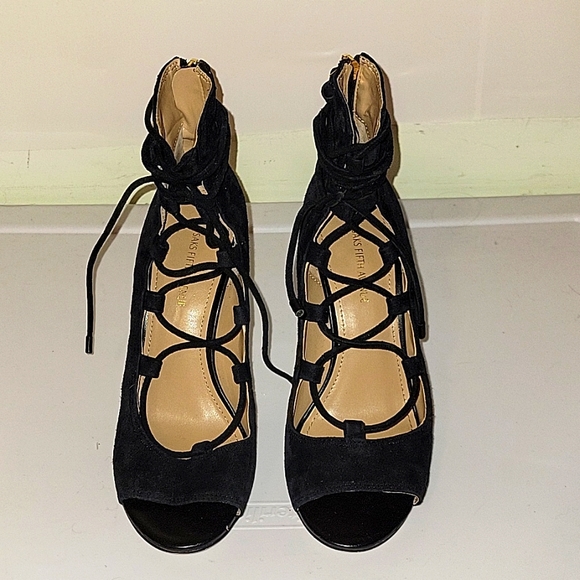 Saks Fifth Avenue | Shoes | Saks Fifth Avenue Black Suede Peep Toe ...